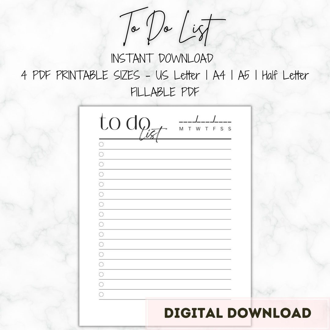 Simple Minimalistic Printable to Do List, Productivity Planner, Minimal ...
