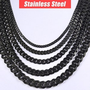 Black Necklace Stainless Steel Black Curb Cuban Link Chain Necklace ...