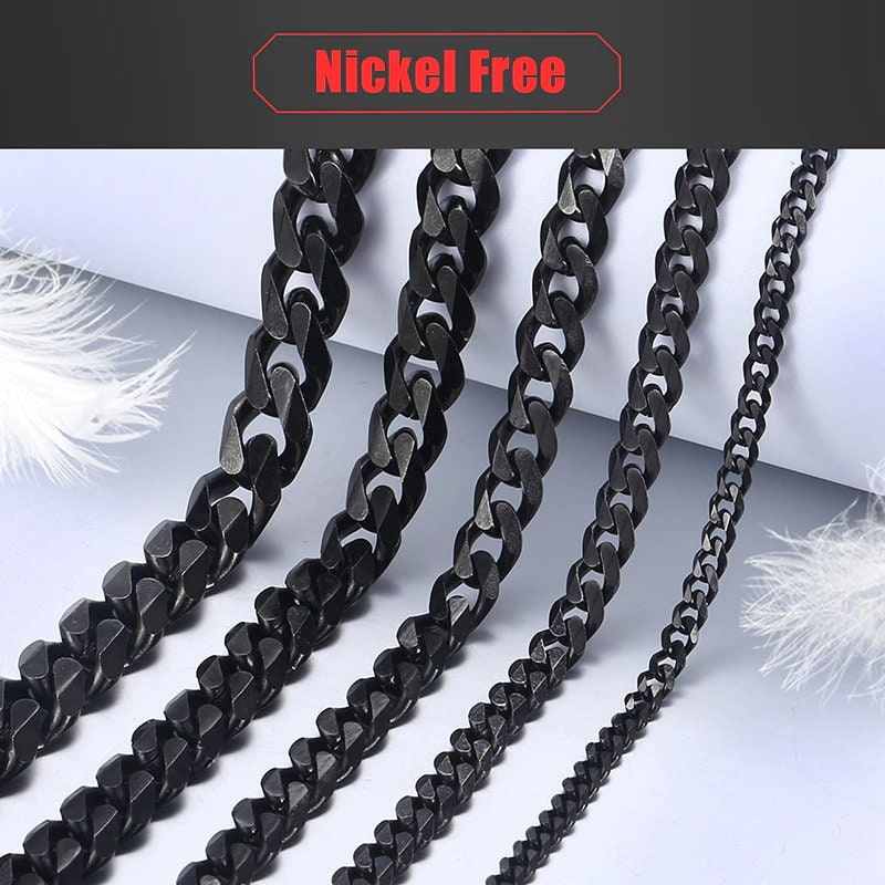 Black Necklace Stainless Steel Black Curb Cuban Link Chain - Etsy