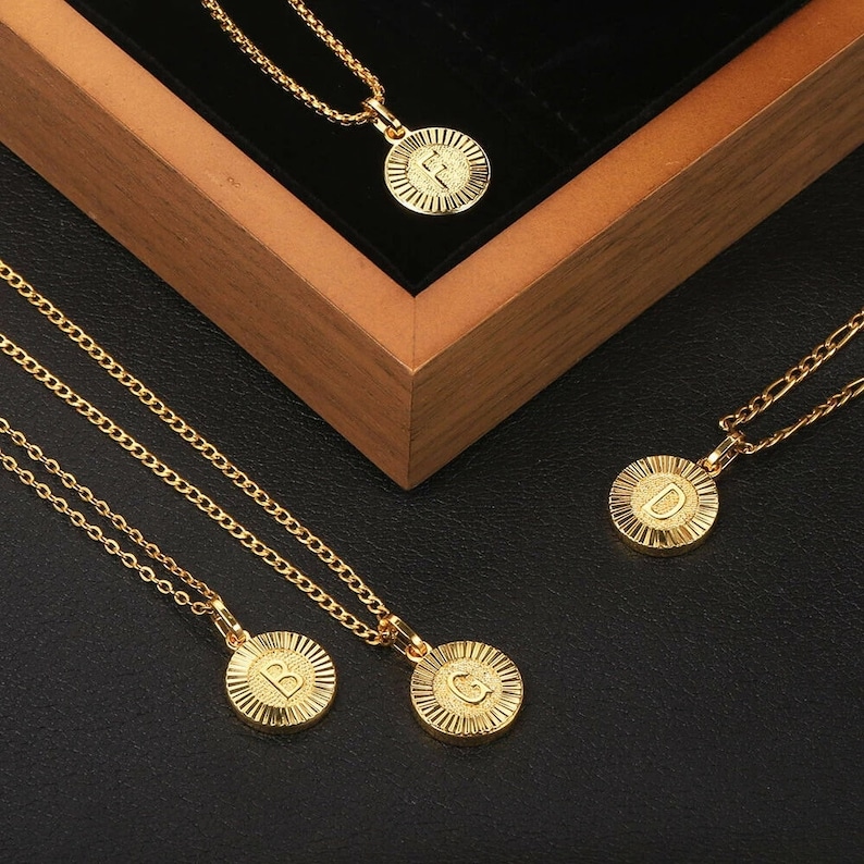 Gold Filled Initial Necklace Round Alphabet Medallion - Etsy