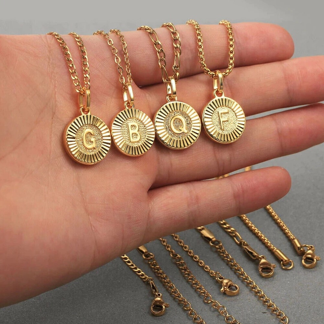 Gold Filled Initial Necklace Round Alphabet Medallion - Etsy