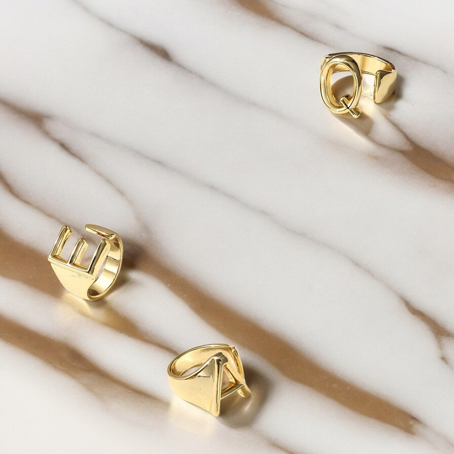 Gold Letter Rings | 18K PVD Stainless Steel Adjustable Initial Band - Etsy