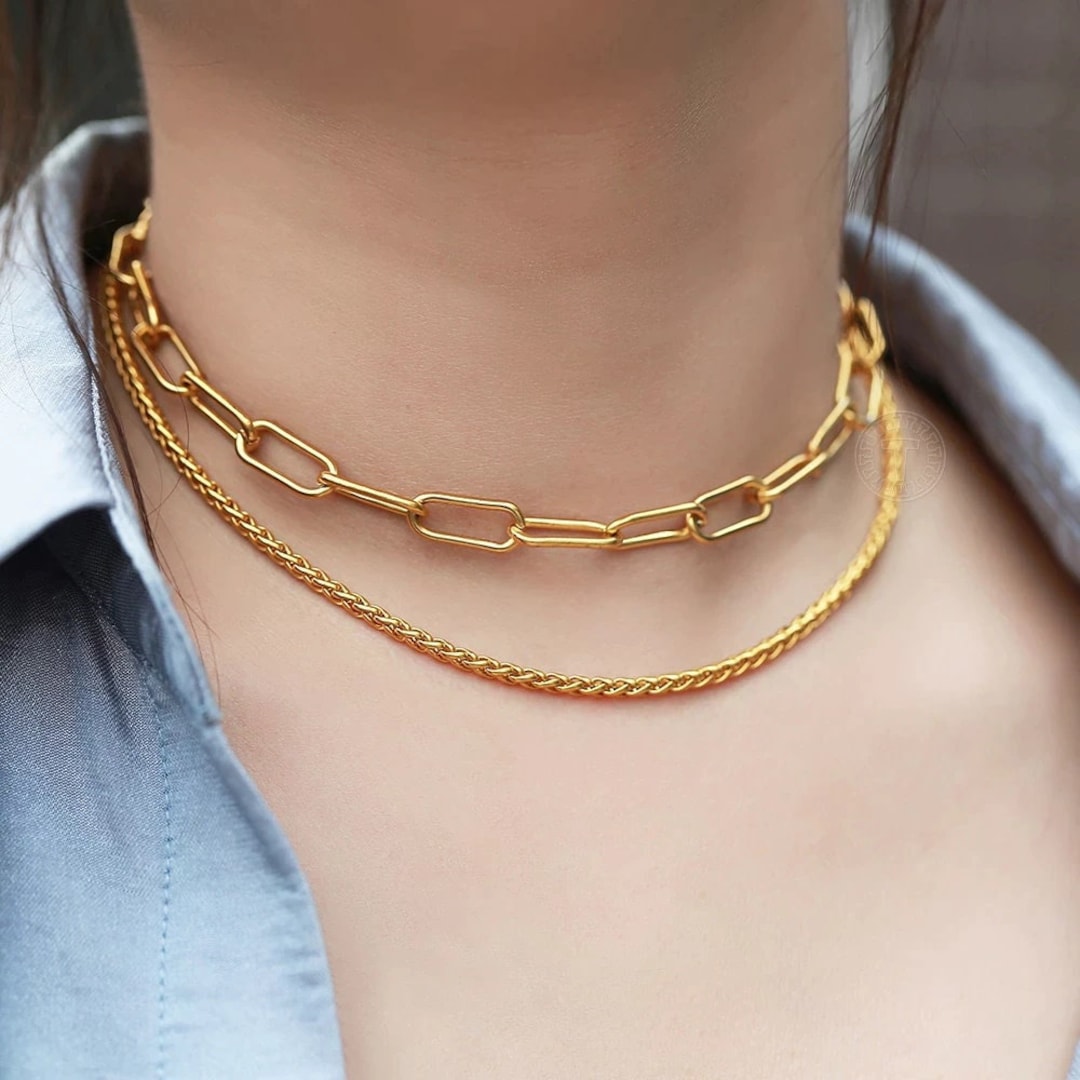 18K Gold Filled Layered Choker Necklace Gold Choker Necklace Women's ...