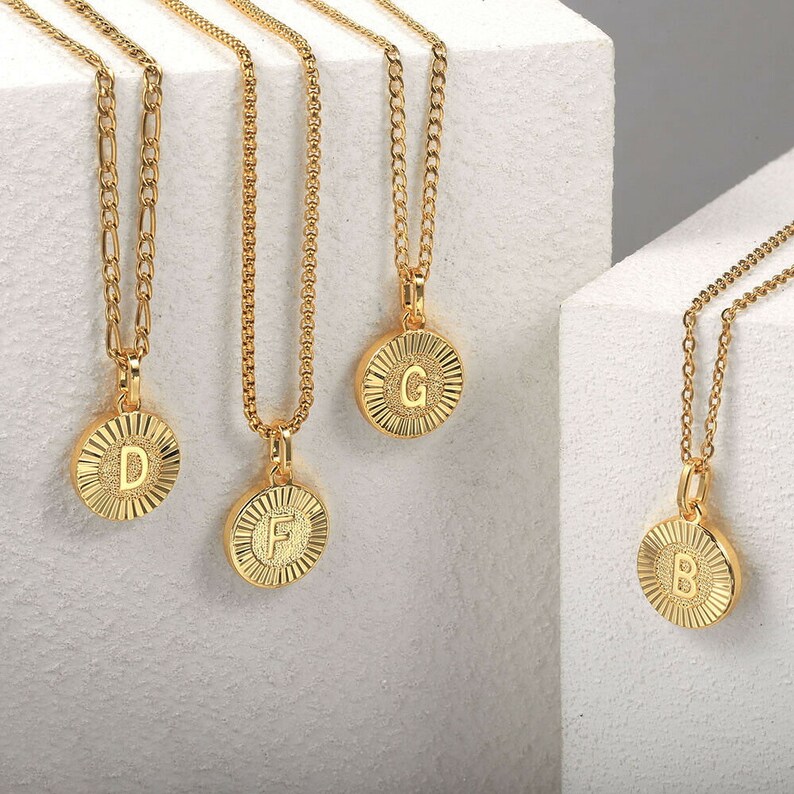 Gold Filled Initial Necklace Round Alphabet Medallion - Etsy