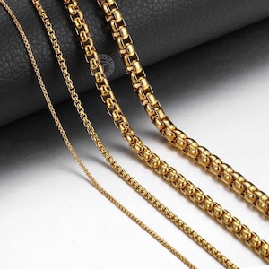 Box Link Necklace | Silver Box Link Chain | 14K Gold Necklace | Flat ...