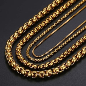 Box Link Necklace | Silver Box Link Chain | 14K Gold Necklace | Flat ...