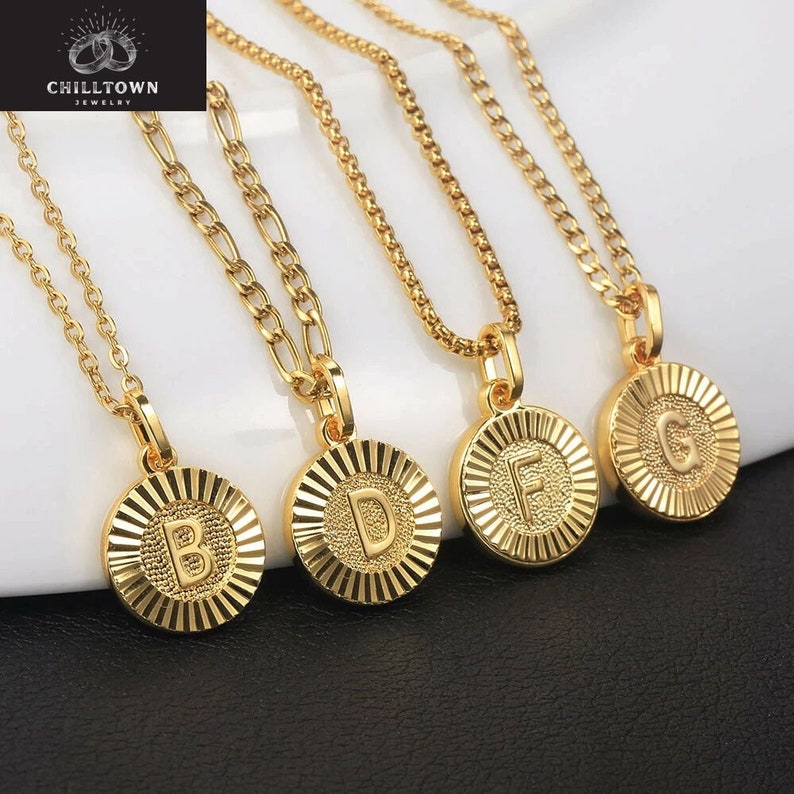 Gold Filled Initial Necklace Round Alphabet Medallion - Etsy