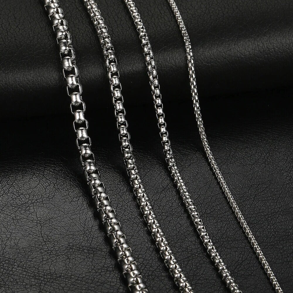 Box Link Necklace | Silver Box Link Chain | 14K Gold Necklace | Flat ...