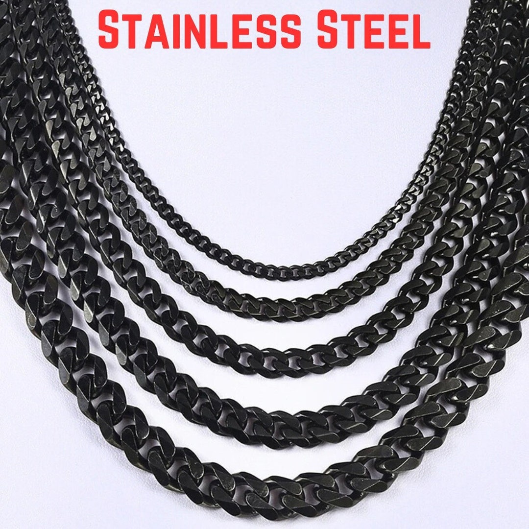 Black Necklace | Stainless Steel Black Curb Cuban Link Chain Necklace ...