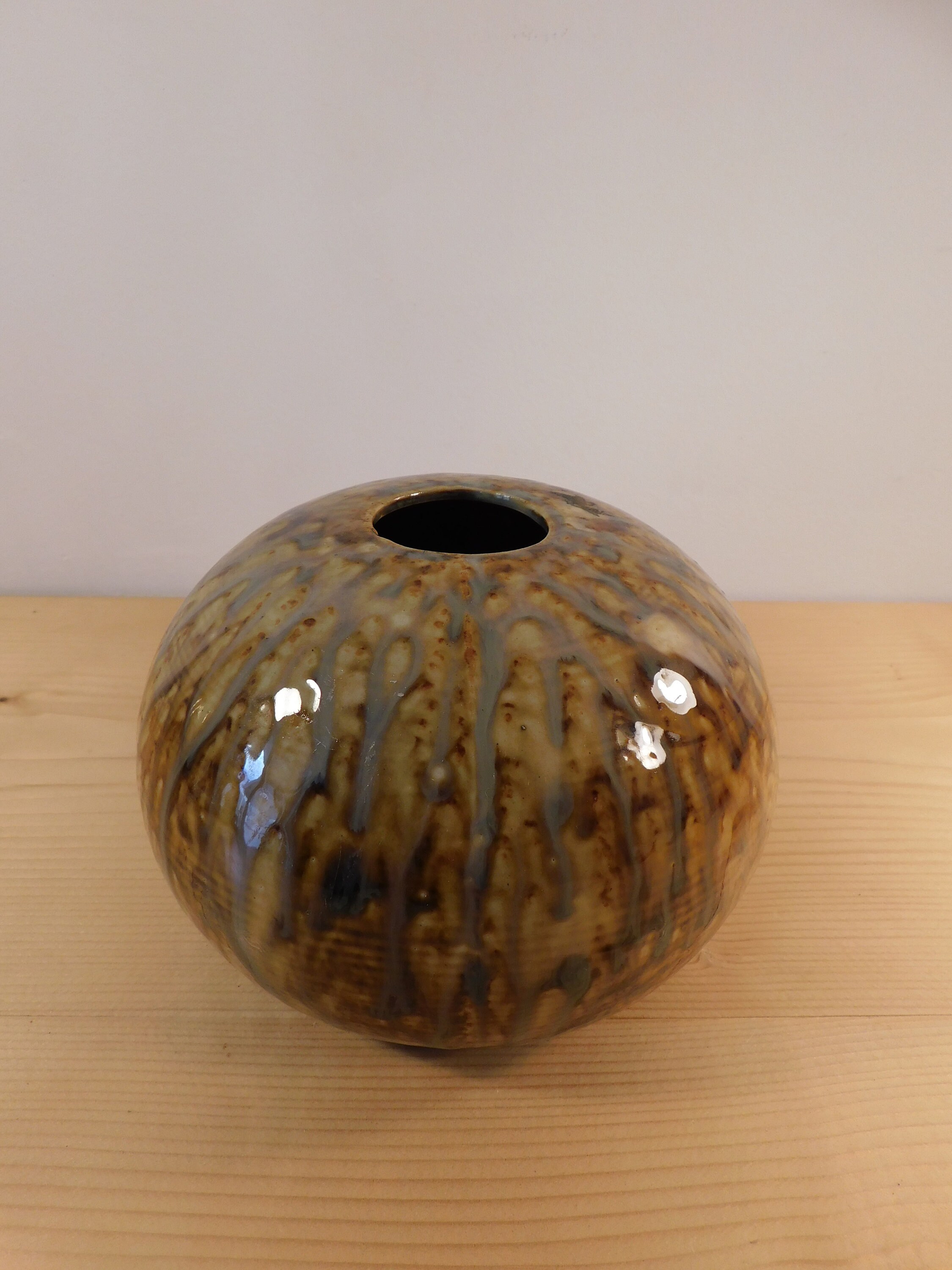 Pot Vase in Dripping Ceramic Style Art Studio 1970 Ball Shaped Italian ...