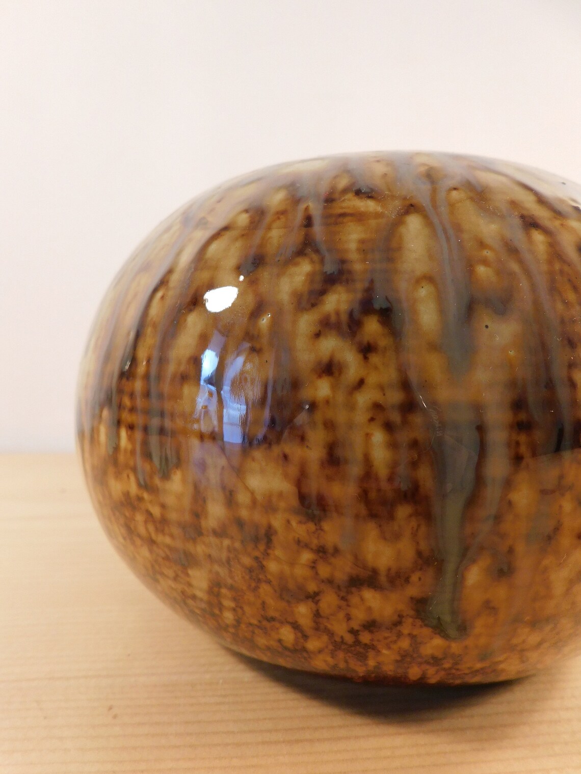 Pot Vase in Dripping Ceramic Style Art Studio 1970 Ball Shaped Italian ...