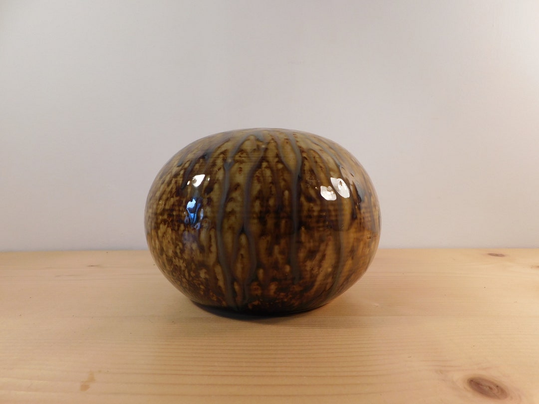 Pot Vase in Dripping Ceramic Style Art Studio 1970 Ball Shaped Italian ...