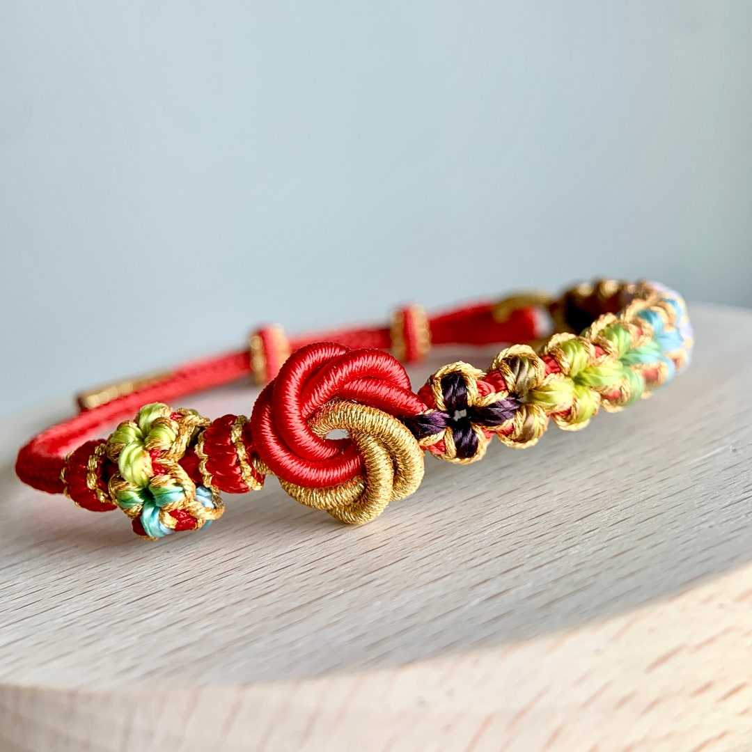Customized Hand Woven Mandala Knot & Peach Blossom Knots Bracelet ...