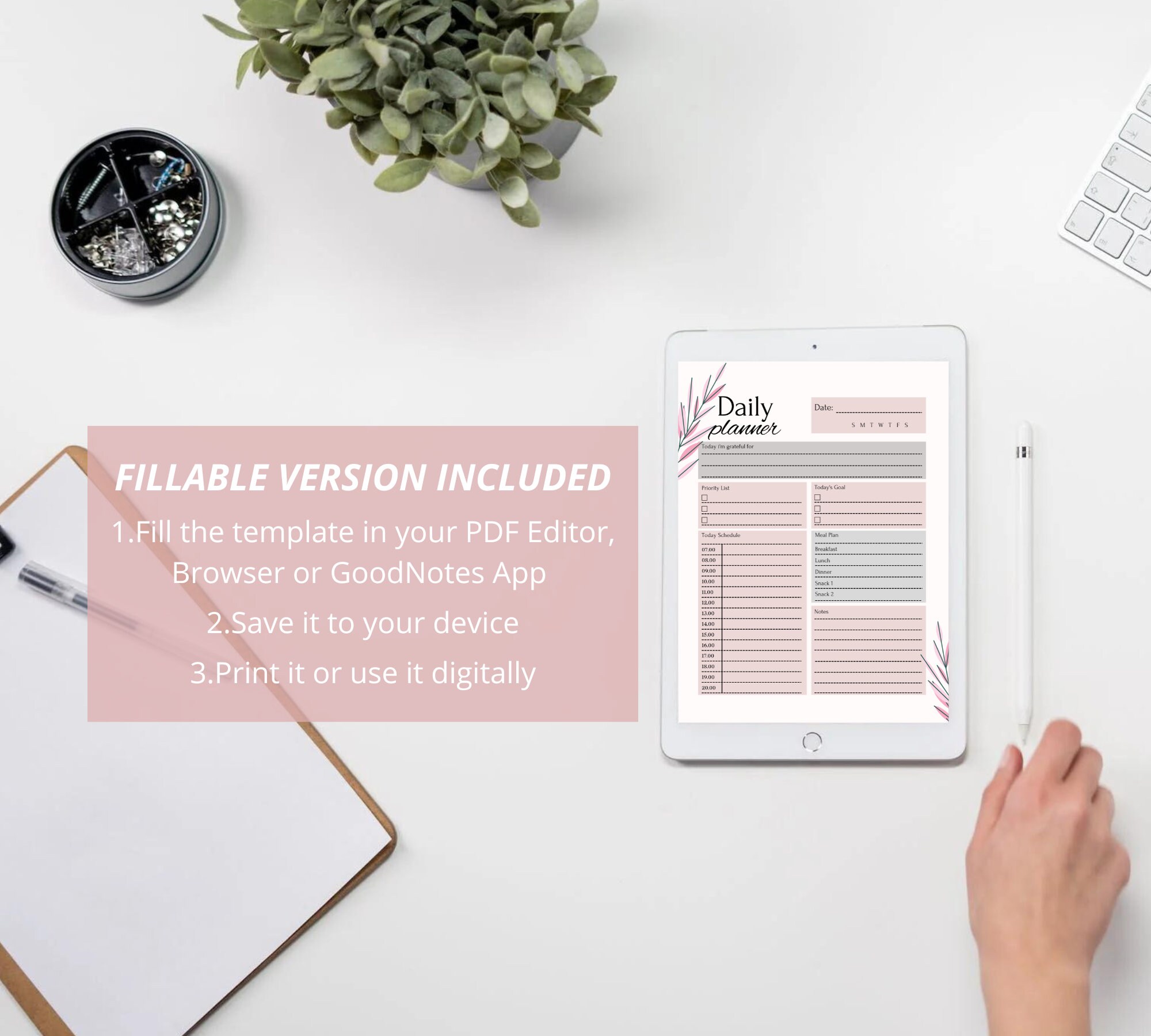 Digital Daily Planner, Printable Daily Schedule, Daily Organizer, Goals ...