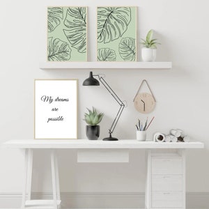 Set of 3 Positive Affirmation Wall Art Green Leaves Wall Art - Etsy