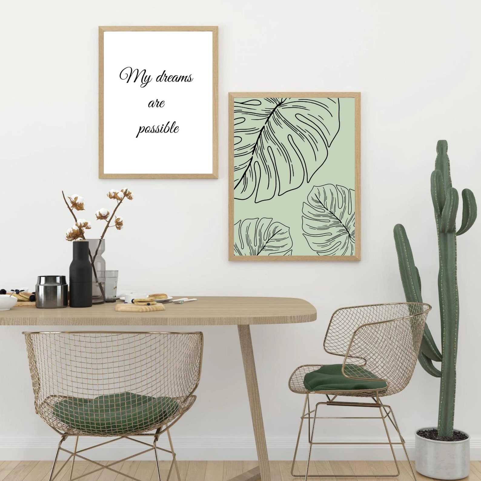 Set of 3 Positive Affirmation Wall Art Green Leaves Wall Art - Etsy