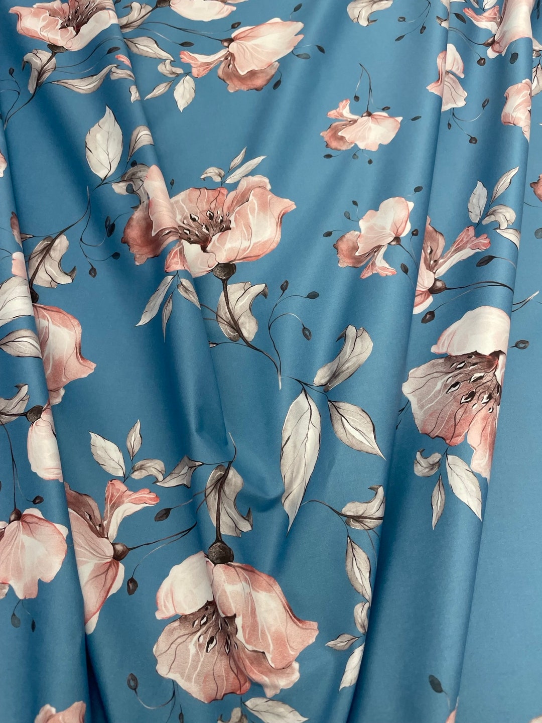 Premium 100% Cotton Satin/high Quality Cotton Fabric/watercolor Flowers ...