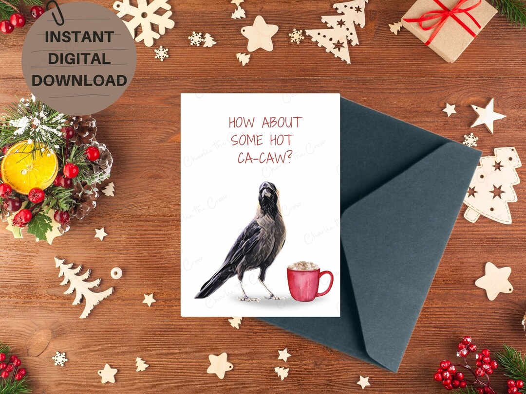 Crow Greeting Card, Digital Christmas Card, Printable Christmas, Merry ...