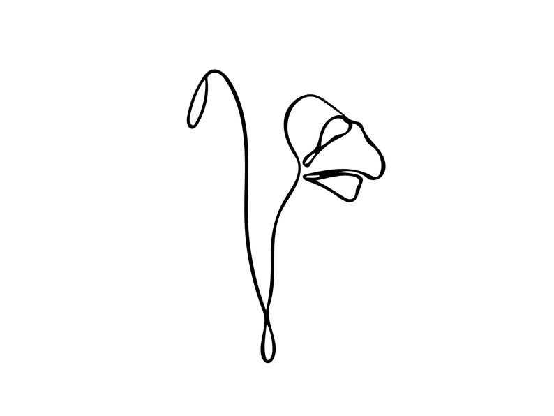 Poppy August Flower Tattoo Birth Flower Line Design Art - Etsy