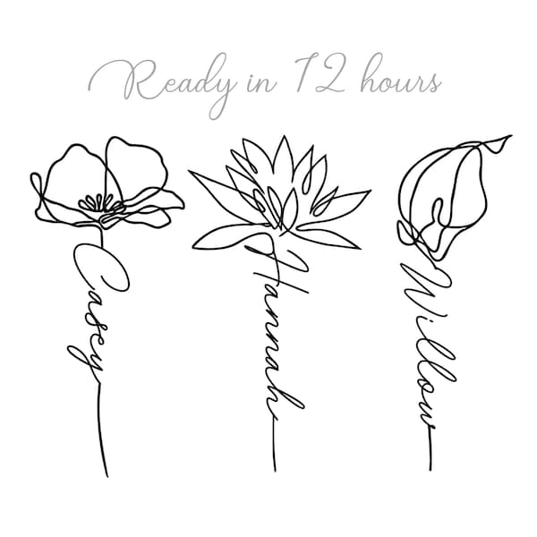 Flower Stem Name Tattoo - Etsy
