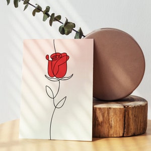Red Rose Line Drawing Print, Abstract Floral Illustration Art ...