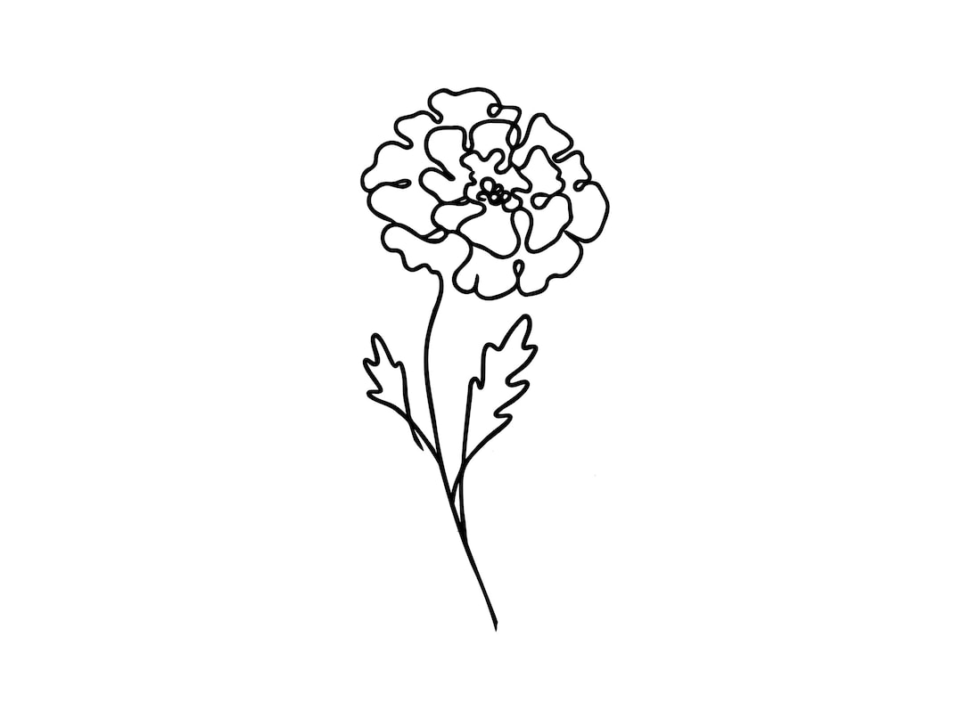 Marigold October Birth Flower Tattoo Design, Birth Floral Line Art ...