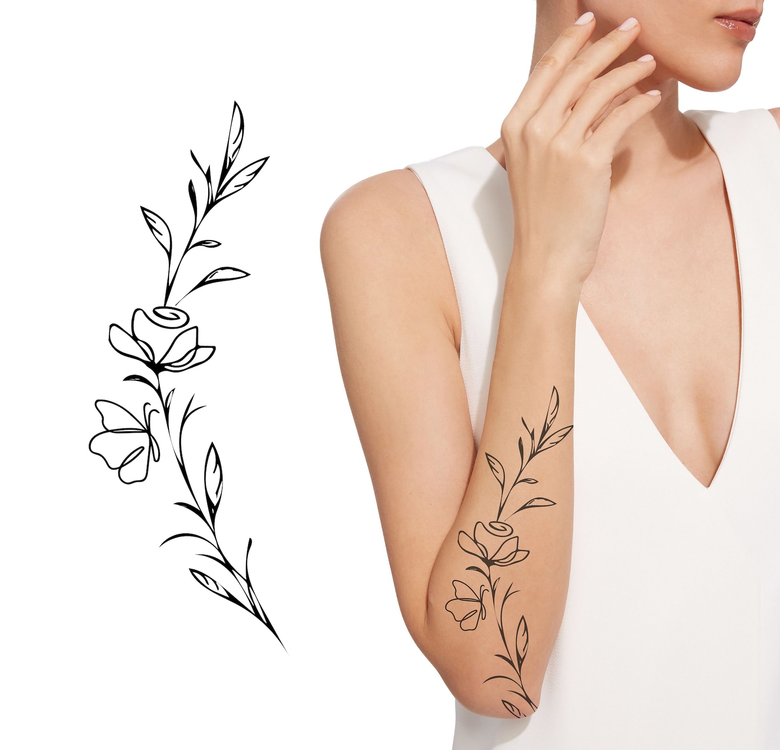 Modern Rose Line Art Minimalist Floral Tattoo Design, Black Ink ...