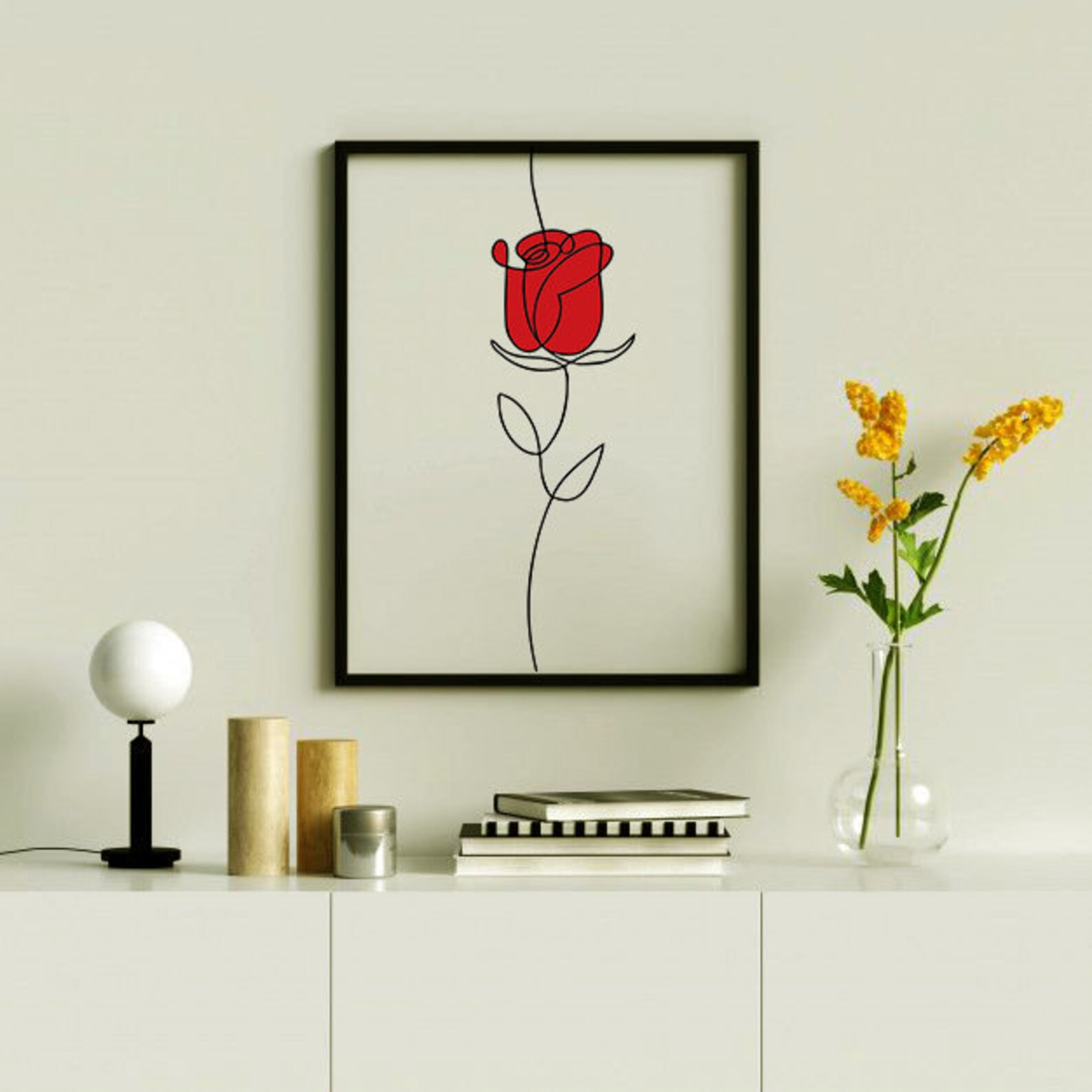 Red Rose Line Drawing Print Abstract Floral Illustration Art - Etsy