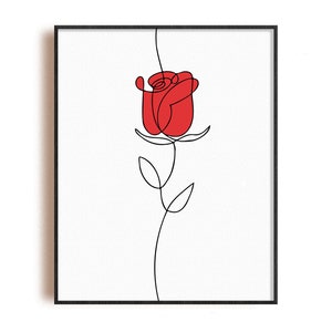 Red Rose Line Drawing Print, Abstract Floral Illustration Art ...