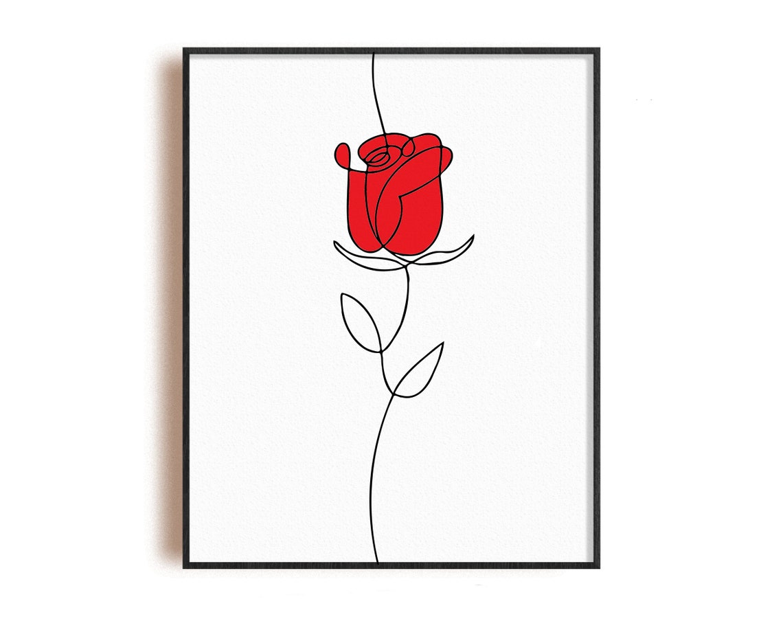 Red Rose Line Drawing Print Abstract Floral Illustration Art - Etsy