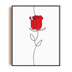 Red Rose Line Drawing Print Abstract Floral Illustration Art - Etsy