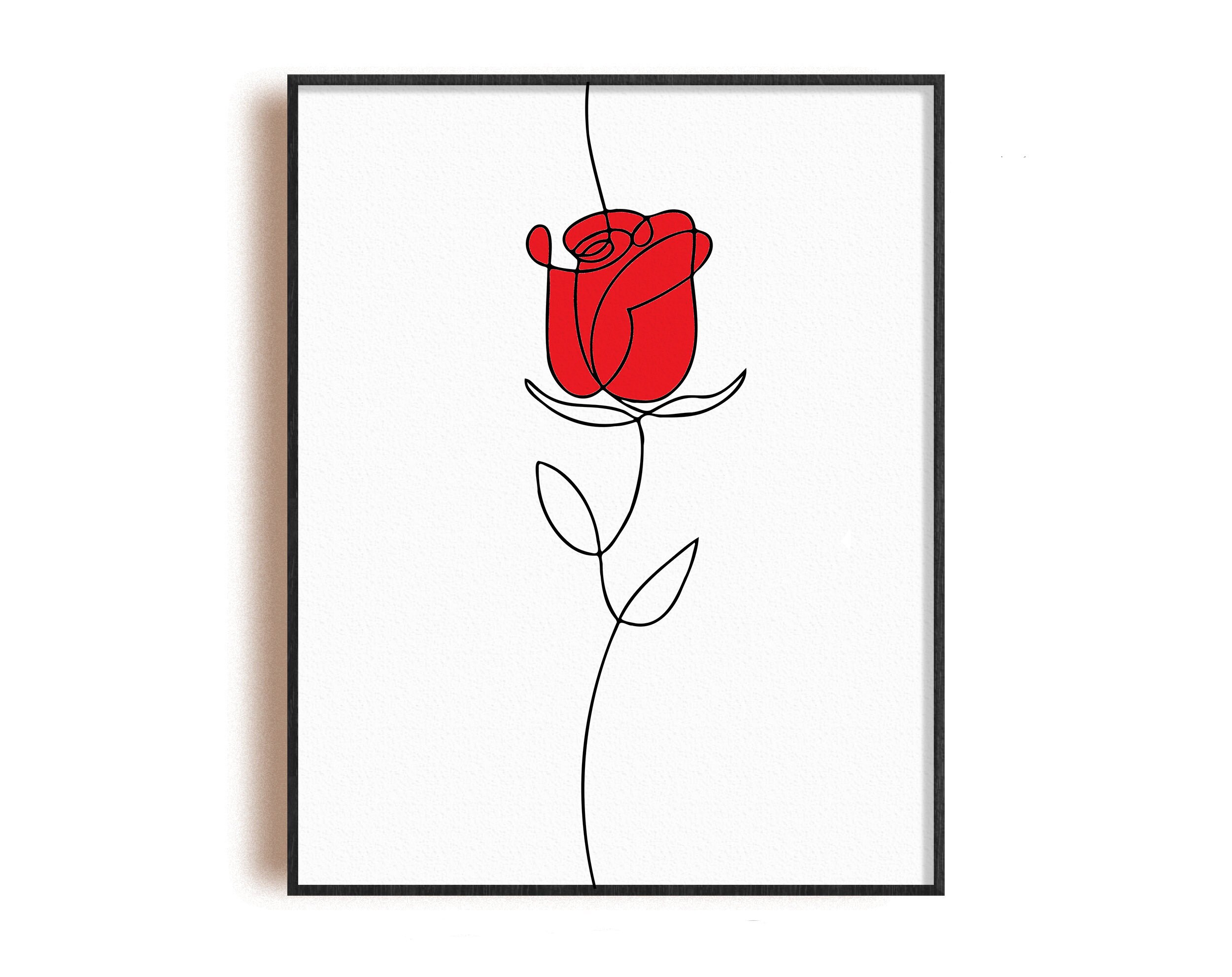 Red Rose Line Drawing Print, Abstract Floral Illustration Art ...