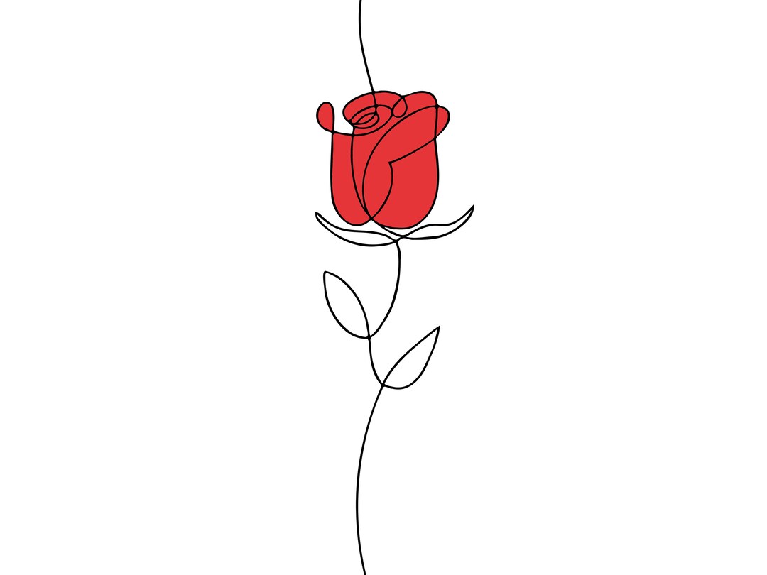 Red Rose Line Drawing Print, Abstract Floral Illustration Art ...