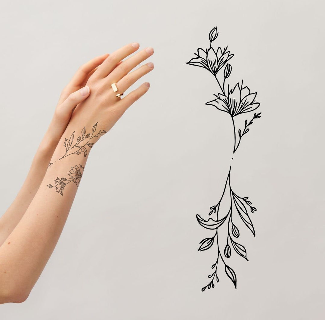 Digital File Floral Wrist Tattoo Design Small Tattoo Commission Line