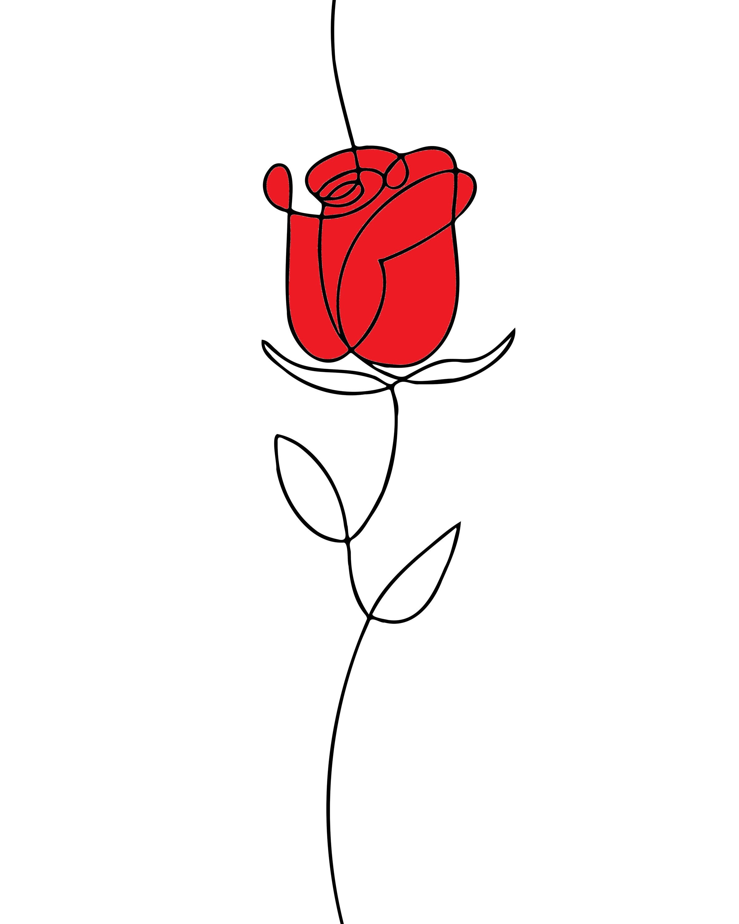 Red Rose Line Drawing Print Abstract Floral Illustration Art - Etsy