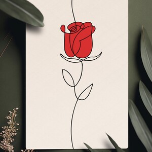 Red Rose Line Drawing Print, Abstract Floral Illustration Art ...
