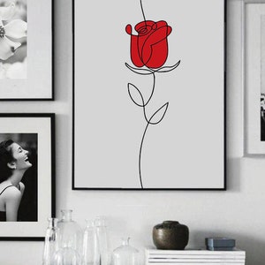 Red Rose Line Drawing Print Abstract Floral Illustration Art - Etsy