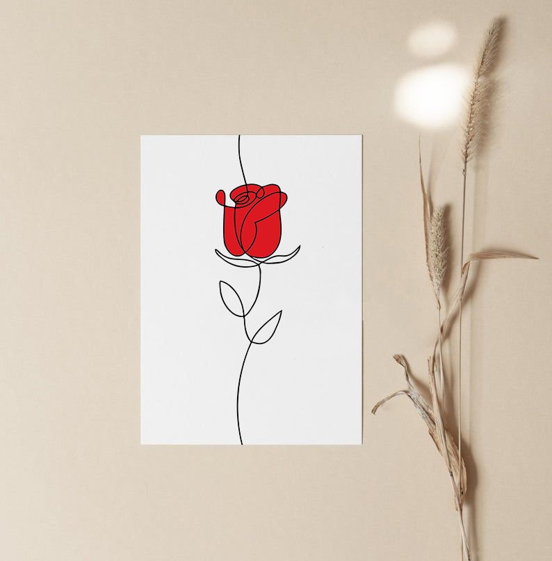 Red Rose Line Drawing Print Abstract Floral Illustration Art - Etsy