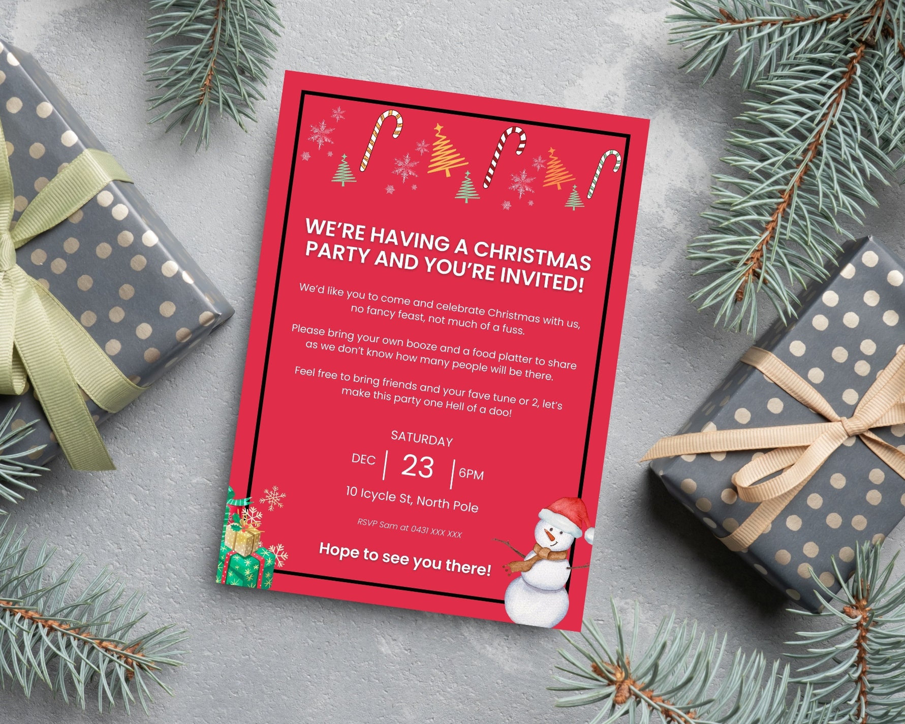 Editable Christmas Party Invitation Template: Festive Poem (canva) - Etsy
