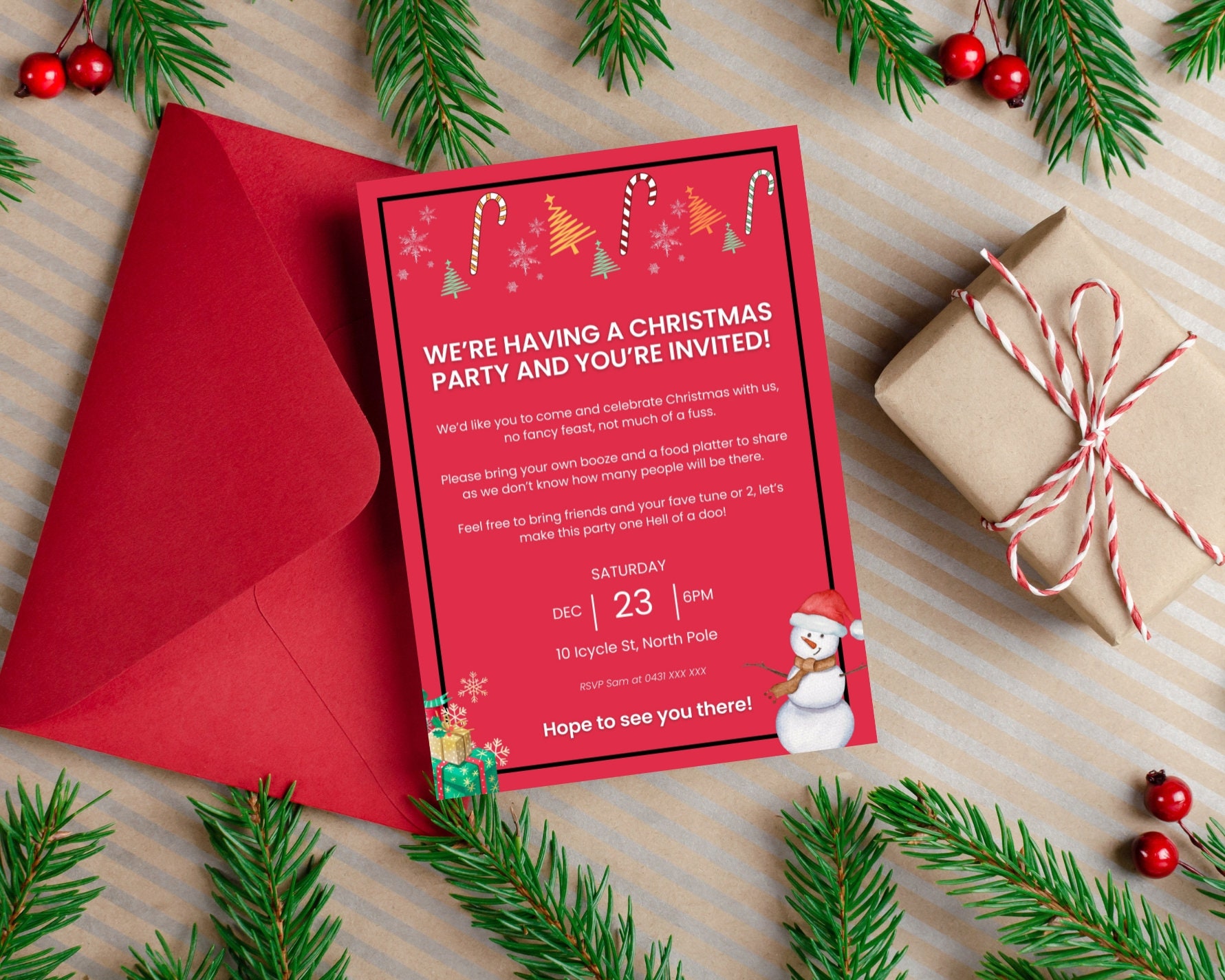Editable Christmas Party Invitation Template: Festive Poem (canva) - Etsy