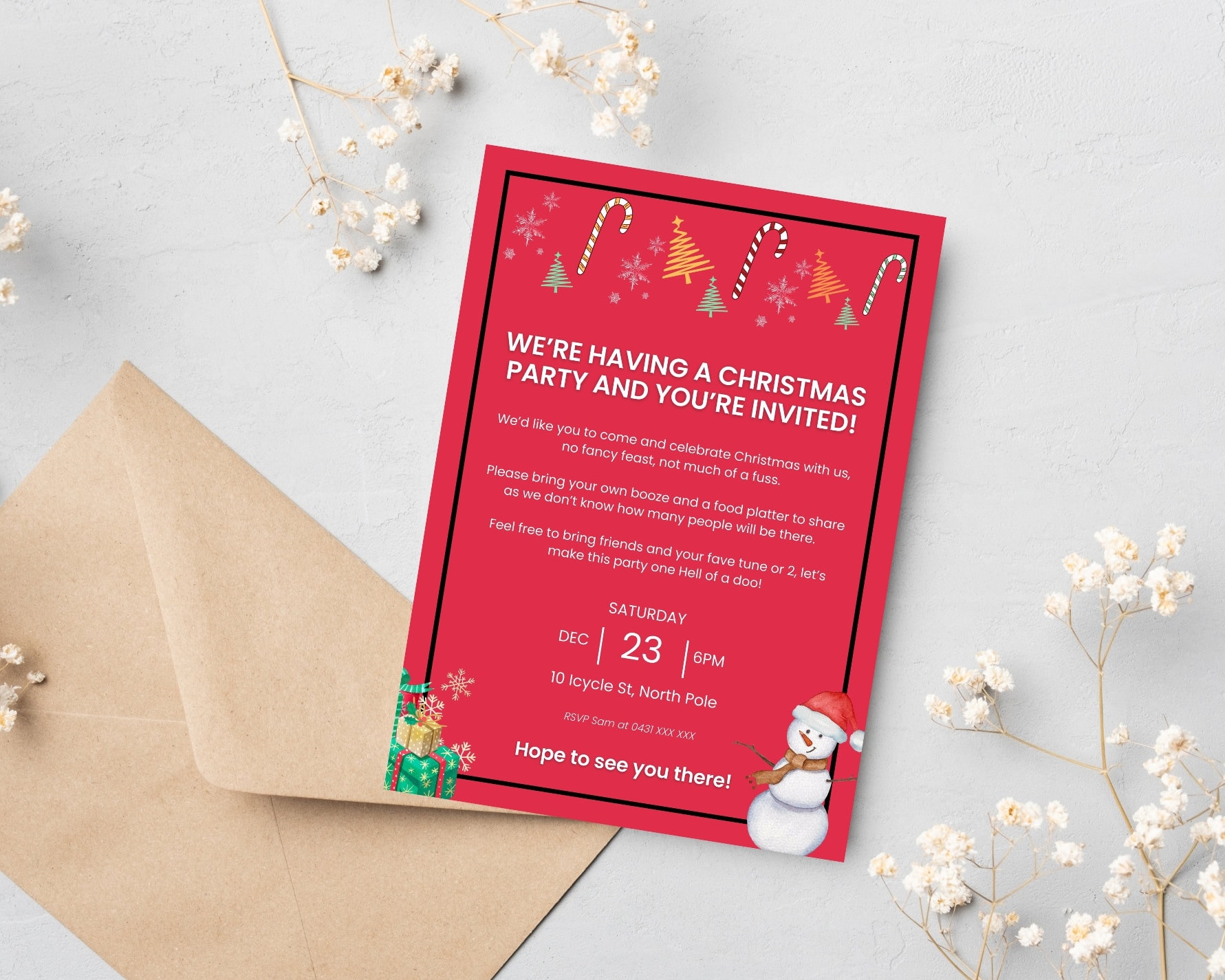 Editable Christmas Party Invitation Template: Festive Poem (canva) - Etsy