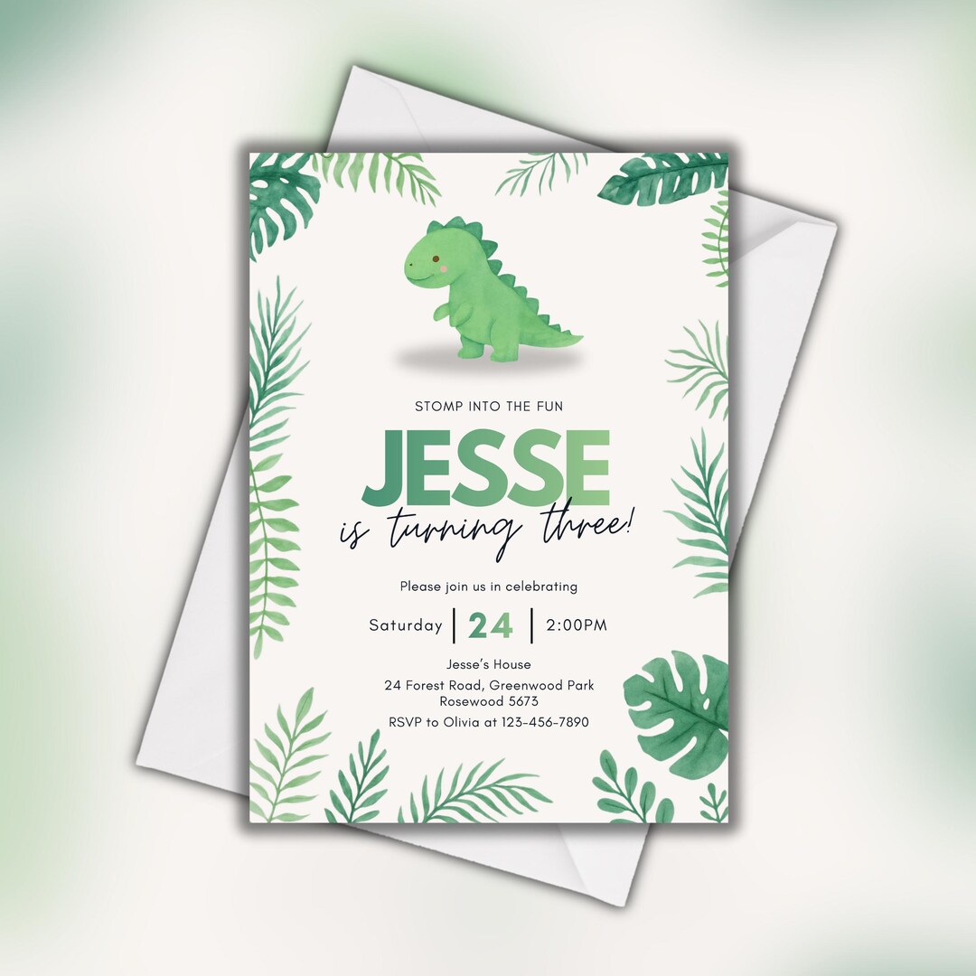 Editable Dinosaur Birthday Invitation, Green Dino Party Invite, Boys ...