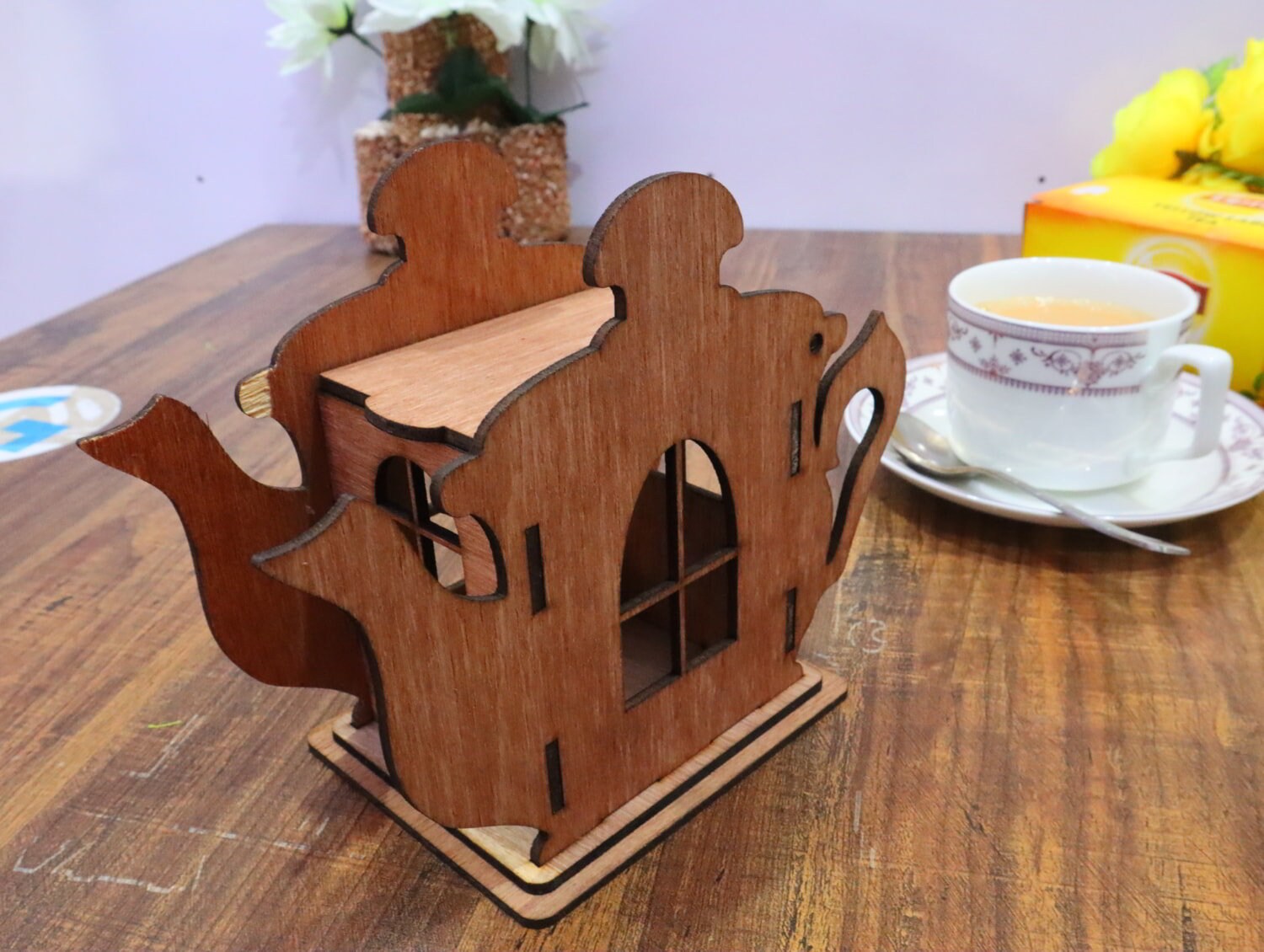 Laser Cut Wooden Teapot Shape Tea House Vector Svg Template Glowforge ...