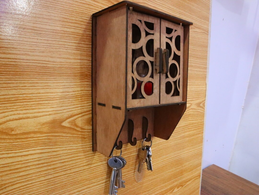 Laser Cut Wall Mounted Wooden Key Cabinet Glowforge Home Wall Key Sign ...