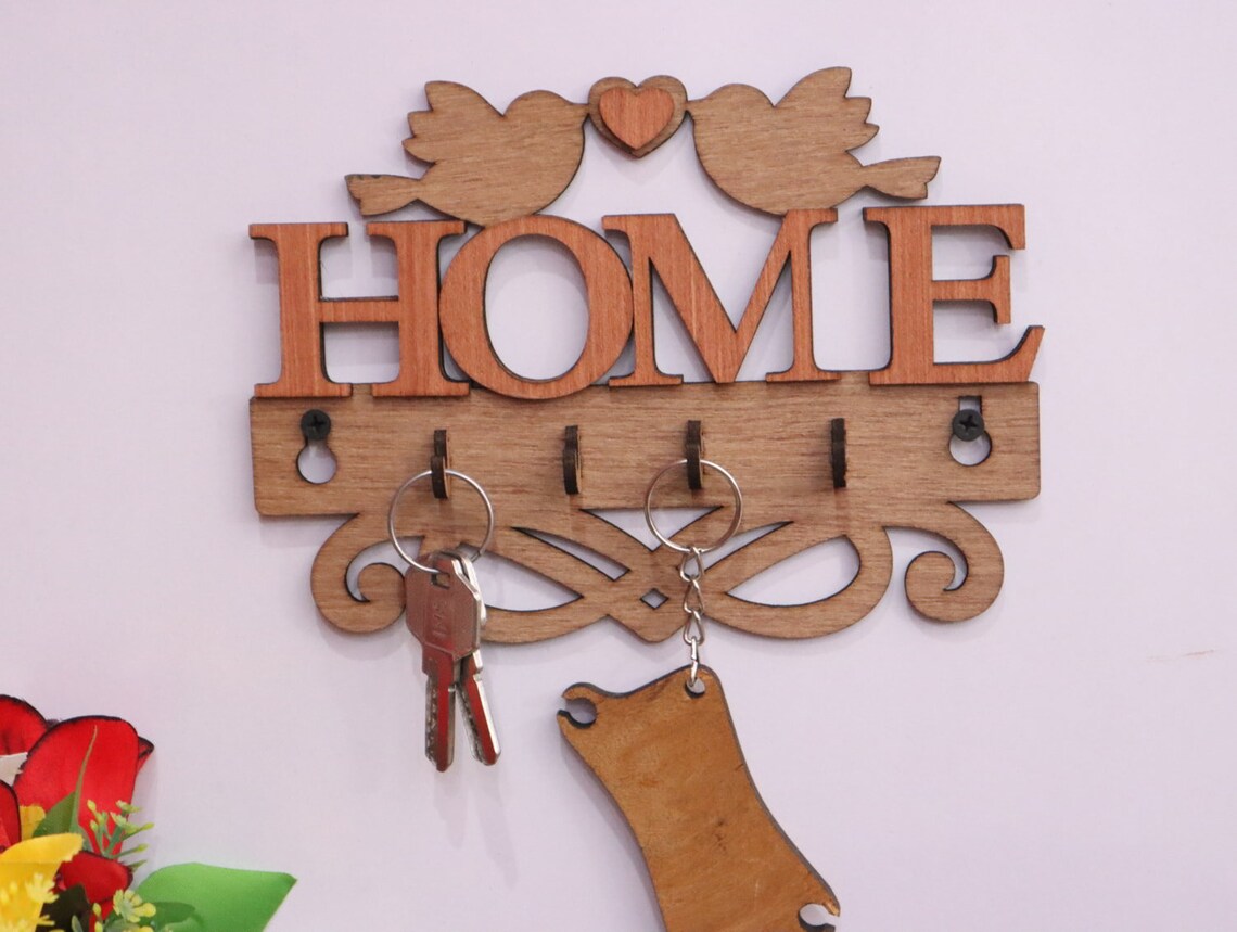 Laser Cut Wall Key Holder With Shelf Svg Glowforge Home Wall Key Sign ...