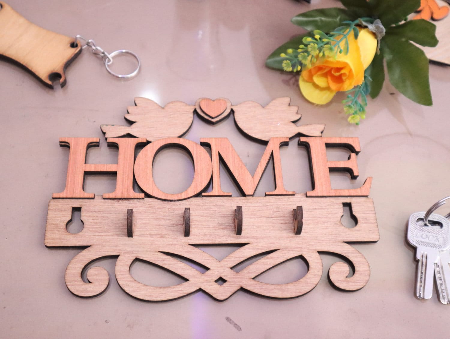 Laser Cut Wall Key Holder With Shelf Svg Glowforge Home Wall Key Sign ...