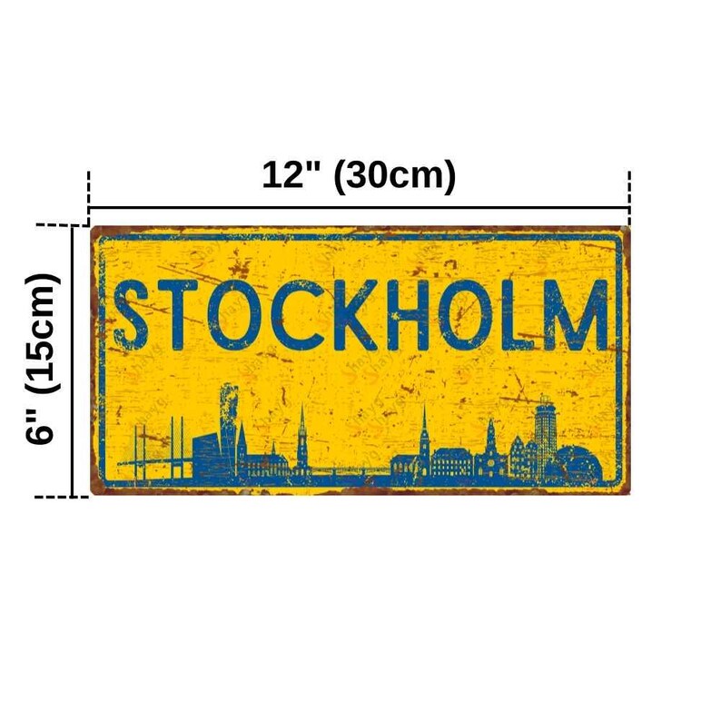Vintage Stockholm Aluminum Sign: Retro Blue Skyline, Rustic Sweden ...