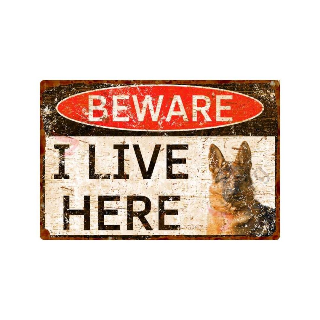 Rust Look Beware of Dog Aluminum Sign - German Shepherd Warning Plaque ...