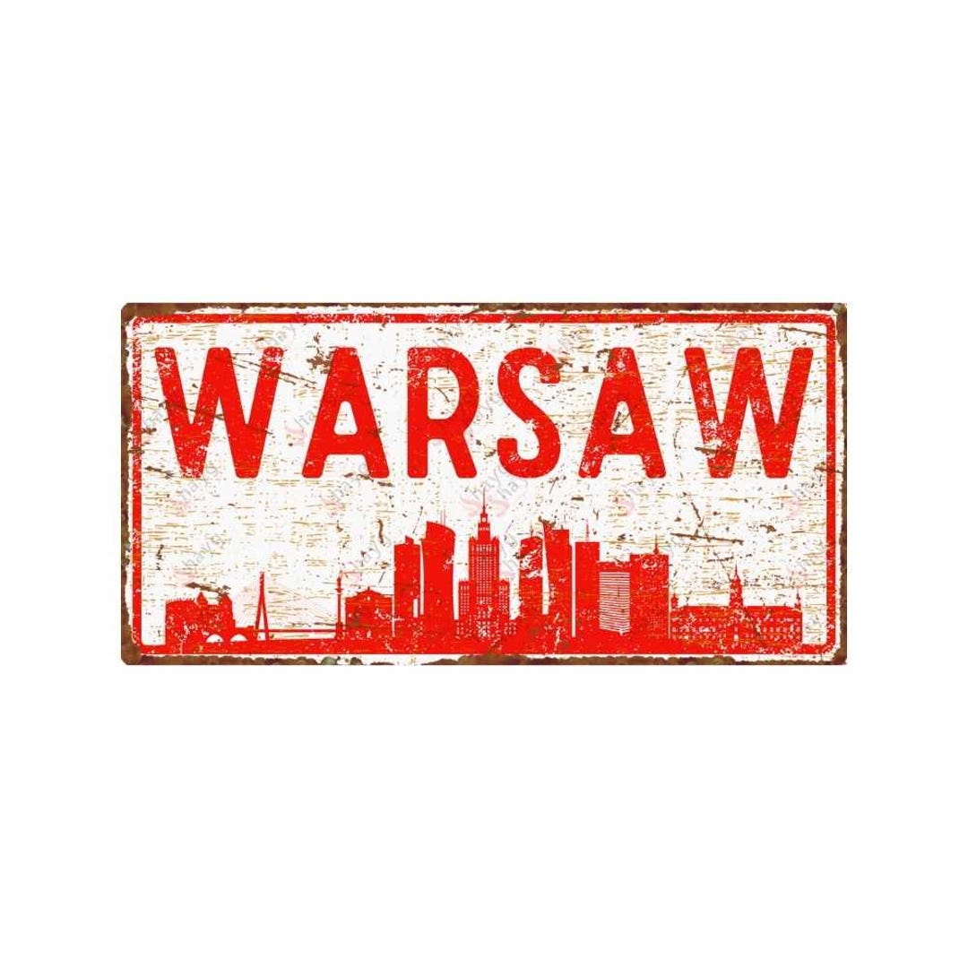 Vintage Warsaw Cityscape Aluminum Sign: Rustic Red Skyline Decor - Etsy