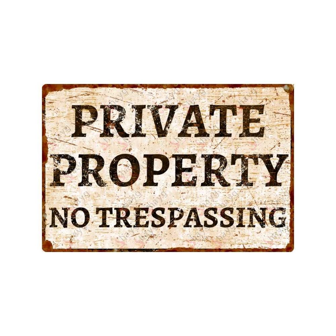 Vintage Style No Trespassing Sign: Rustic White Metal Private Property ...